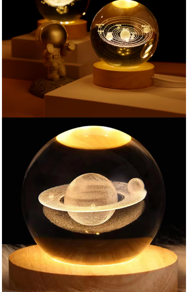 3D Art Luminous Crystal Ball Decoration Solar System Saturn Lamp ...