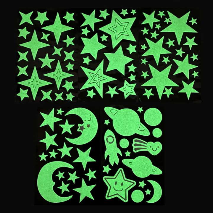 1 Sheet Luminous Stars Wall Stickers Glow In The Dark Fluorescent ...