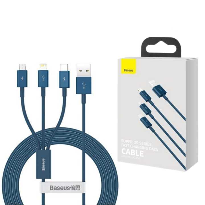 BASEUS 3.5A Superior 3in1 USB - Lightning / USB Type-C / Micro USB Data Charging Cable 150cm ...