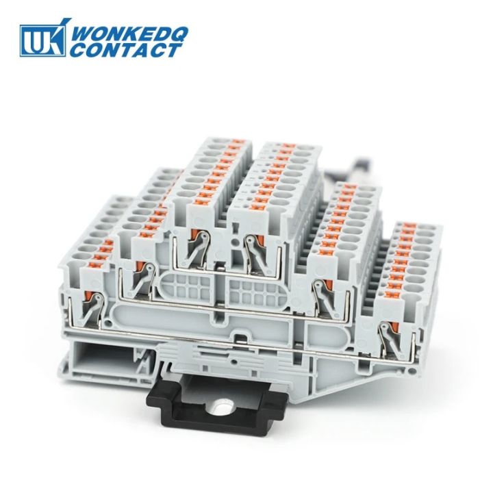 PT2.5-3L Push-in 3-Level Din Rail Terminal Block, 2.5mm² Triple Layer Cable Wire Electrical ...