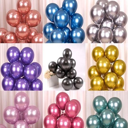 10 Inches Chrome Metallic Multi Color Balloon (10) Packet Birthday ...