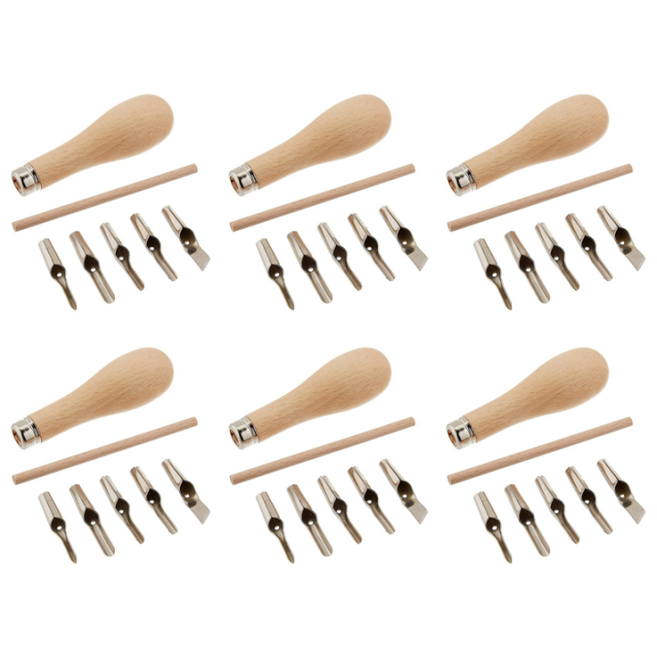 6X Block Cutting Rubber Stamp Carving Tools with 30 Blade Wood Handle ...
