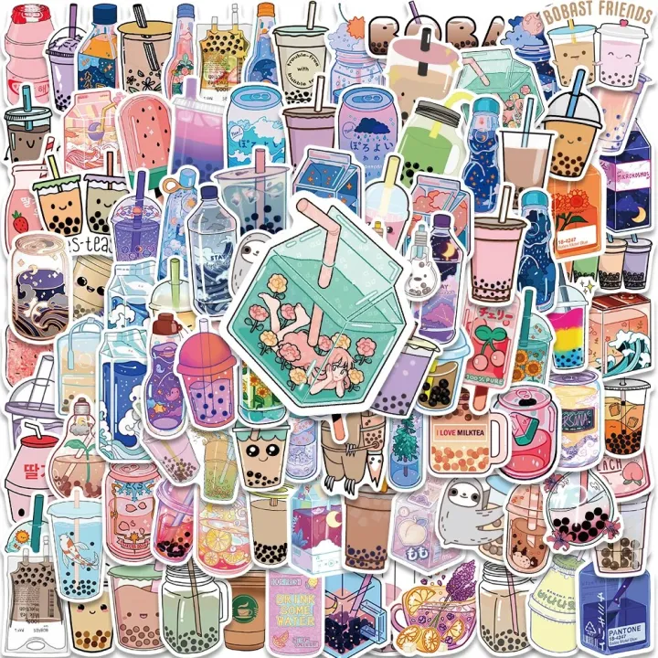 10/50/100PCS Cartoon INS Cute Drink Pearl Milk Tea Kawaii Graffiti ...