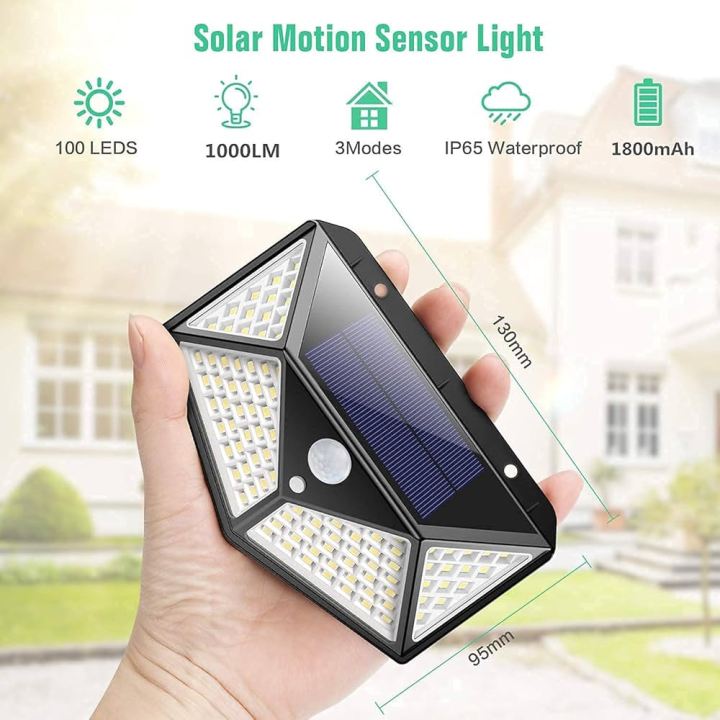 Solar Sensor Light Outdoor 100 LED Solar Power Wall Light Motion Sensor ...