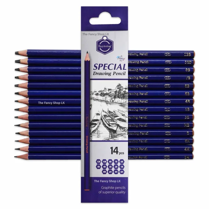 Keep Smiling Graphite Sketch Drawing Pencils 14 Pieces Set 2H 4H 6H HB 1B 2B 3B 4B 5B 6B 7B 8B ...