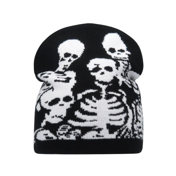 HOT Beanies Fashion Skull Print Y2K Knitted Hats for Women Men Ear ...