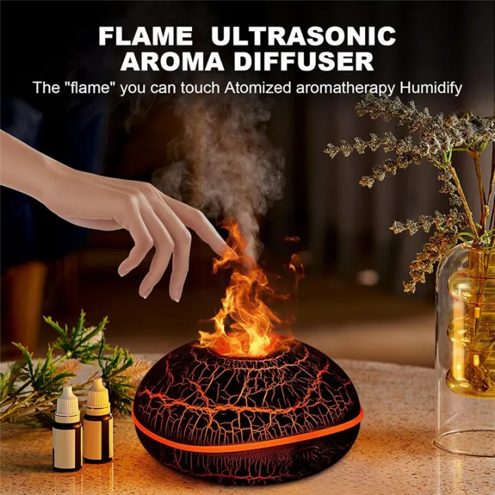 Colorful Volcano Diffuser Humidifier 200ml Ultrasonic Flame Fire ...