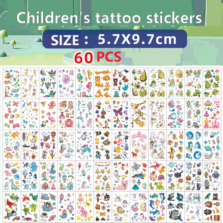 60PCS New Temporary Tattoo Sticker for Children Kids Waterproof Tattoos ...
