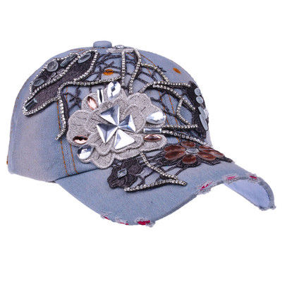 【VisioN Shop】BINGYUANHAOXUAN Floral Baseball Caps Denim Tip Hip Hop Hat ...