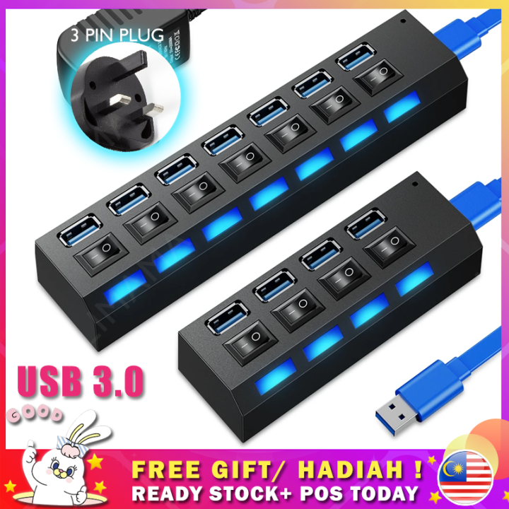 USB Hub 3.0 USB 4port 7Port Splitter Multi USB Hub Power Adapter ...