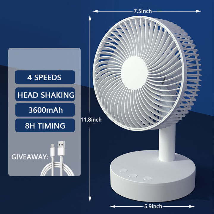 3600mAh USB Desk Fan 4 Speed Adjustable Desktop Table Fan with Strong ...