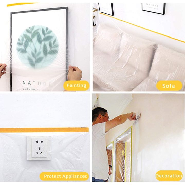 4 Pcs Plastic Dust Sheets Roll 0.55 x 20M Pre-Taped Masking Film Drop ...