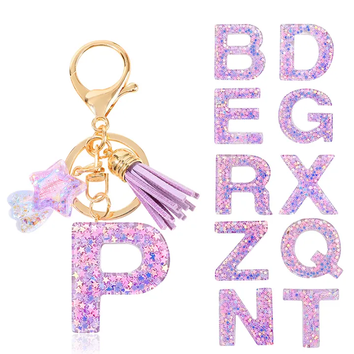 Fashion DIY A-Z Letters Keychain Metal Holder Pendent Key Chain Women ...