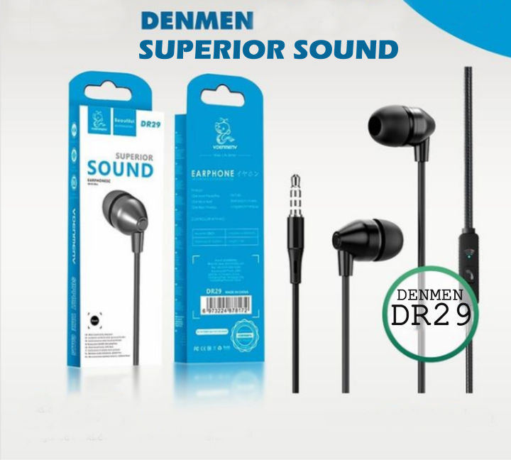 Denmen wired Earphone bass good quality with mic DR29 High Quality Handfree Wired Headphone ...