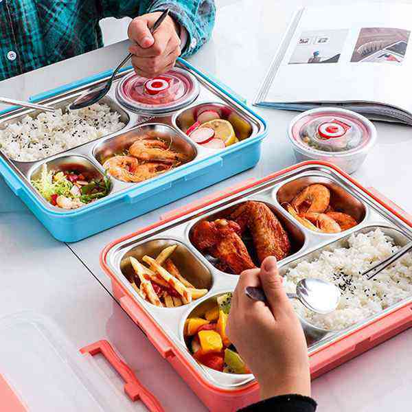 5 Compartments Lunch Box Stainless Steel Leak-Proof Large Bento Boxes ...