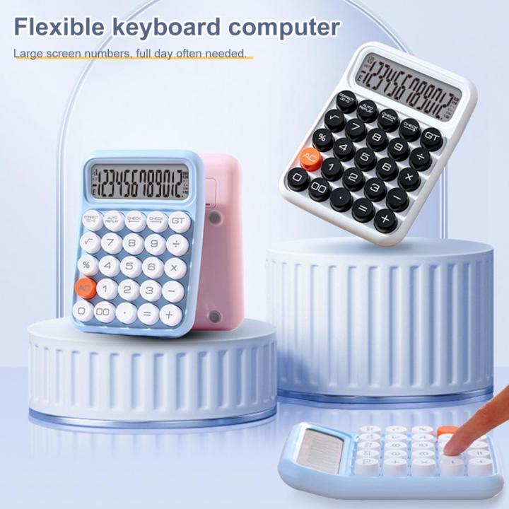 Mechanical Switch Calculator Cute 12 Digit LCD Display Retro Round Keys Automatic Shutdown ...