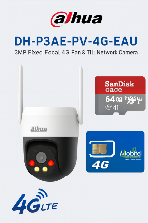 4G Camera (Dahua 3MP Fixed-Focal 4G Pan & Tilt Network Camera) (DH-P3AE ...