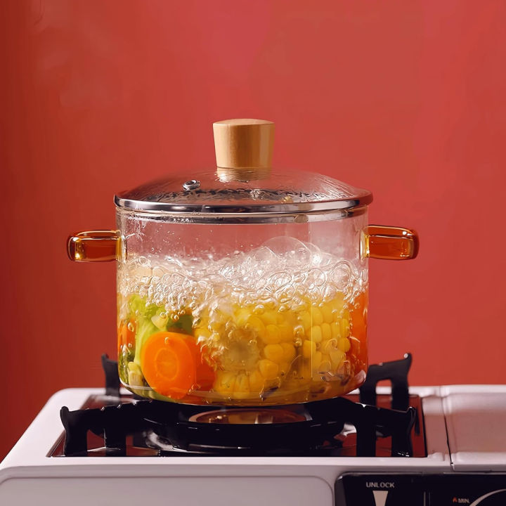 Glass Cooking Pot Clear Glass Stockpot With Lid And Double Ear Noodle ...