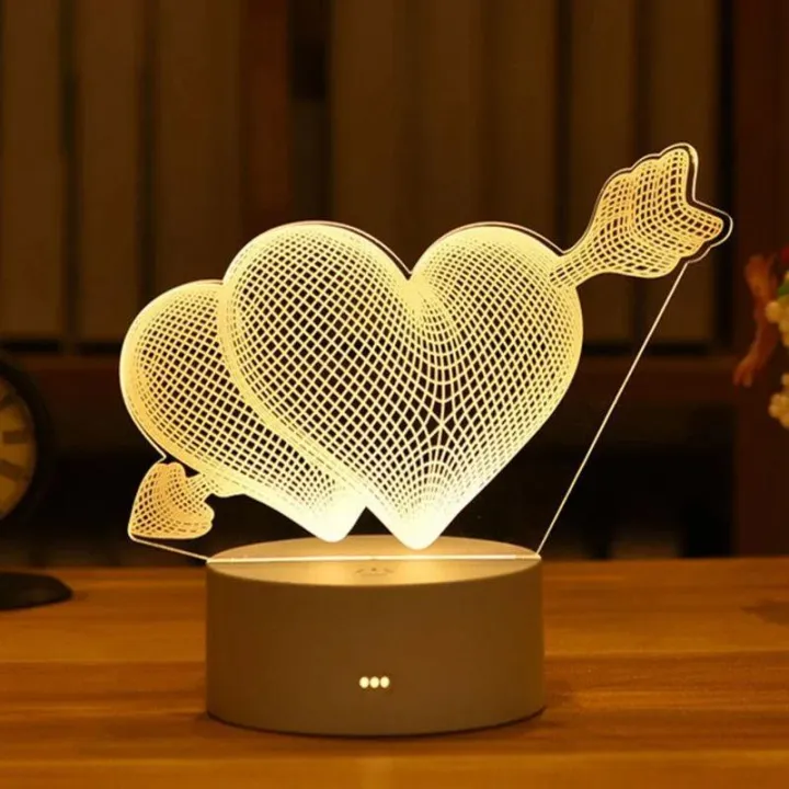 3 color lamp Two Hearts with Arrow Acrylic Night Lamp | Neon Light ...