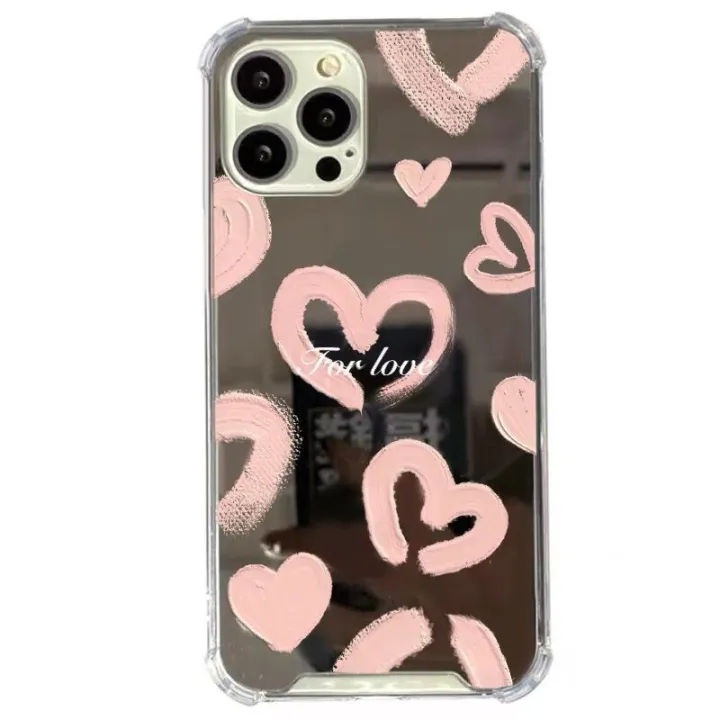 INS Mirror Face Love Heart Pattern Phone Case For iPhone 16 15 14 13 12 ...
