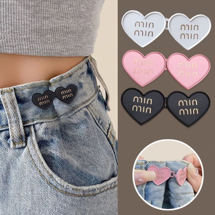 2Pcs Heart Shaped Adjustable Jean Button Waist Buckle Snap Pants Buckle ...