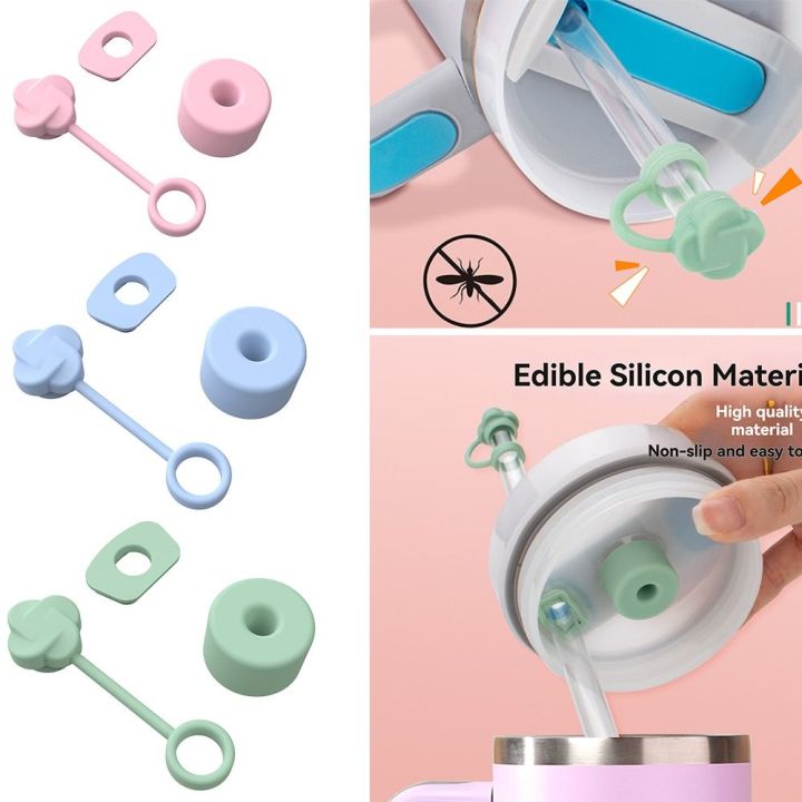 3Pcs New Silicone Straw Cover Cap Reusable Spill Leak Stopper Spill ...