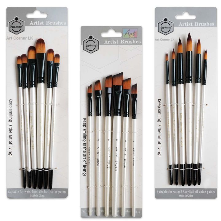 Keep Smiling Artist Paint Brush Pinsel Set 6 Pieces (Round/Angle ...