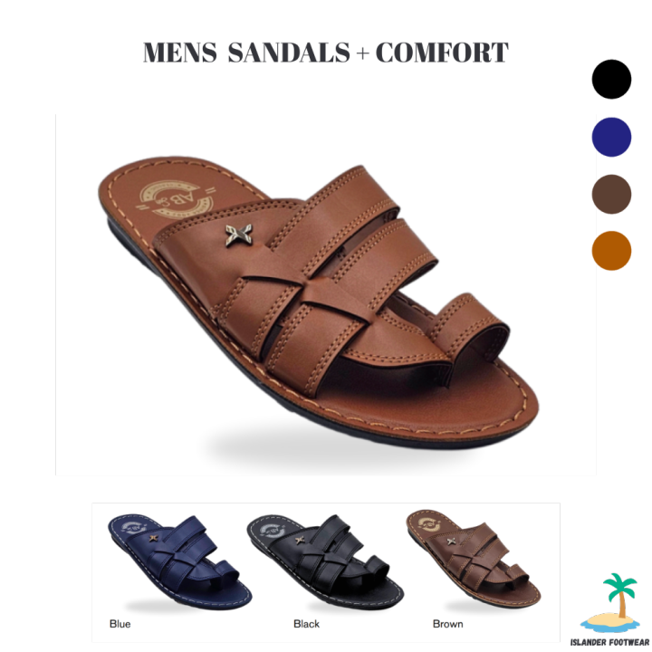 Mens Classic Leather Comfort Double Strap Toe Ring Sandals (4 colours ...