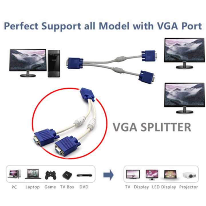 Dual Monitor VGA Splitter Y Cable Cord | Daraz.lk