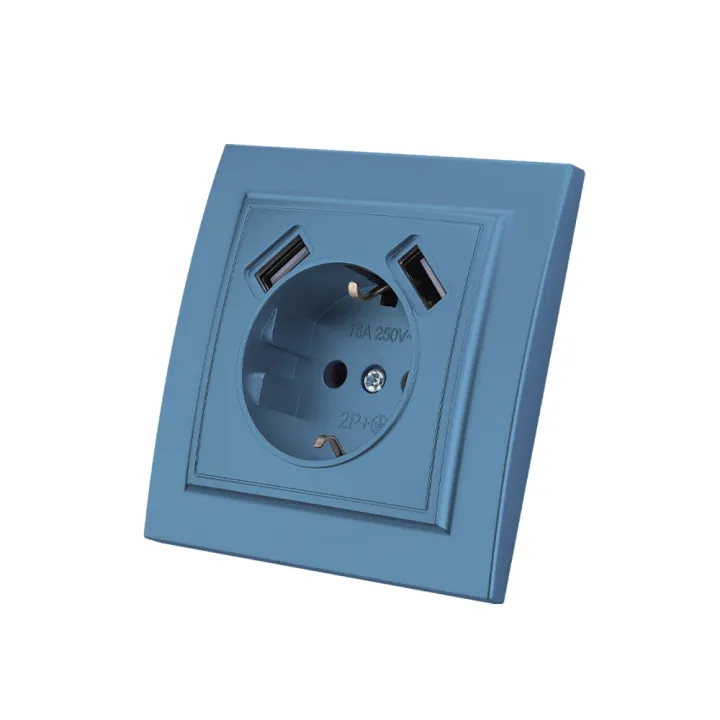 Blue Electrical Outlets Classic Wall Embedded USB Power Sockets EU ...