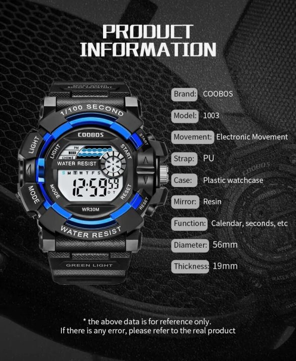 Luminous waterproof kids watch LED digital watch Pu strap sports ...