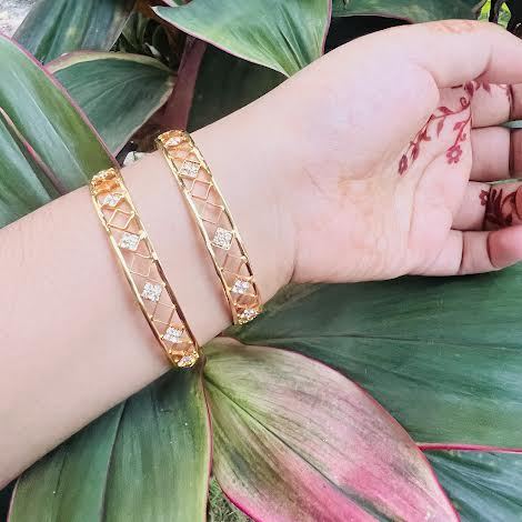 Gold plated rich look Hight quality one pair bangle with white stone ...