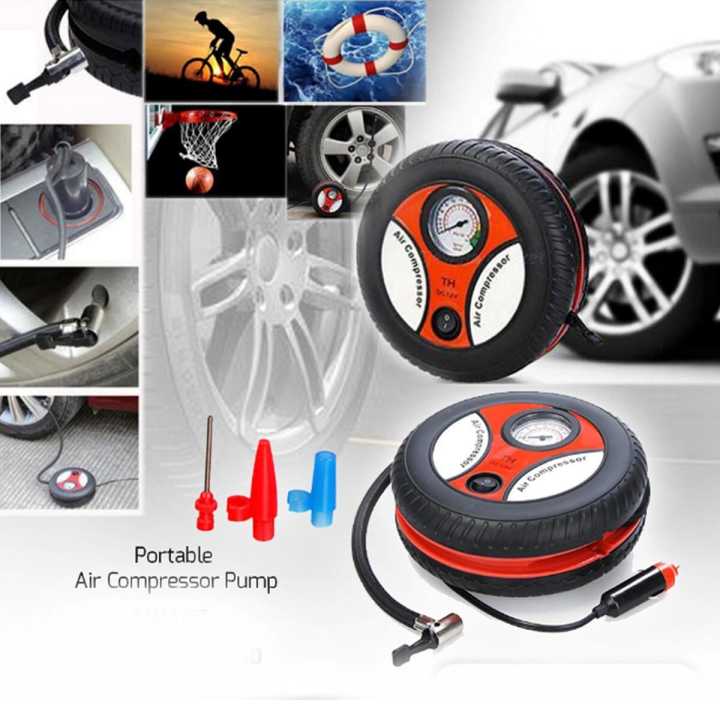Portable DC 12V Air Pump Compressor - Wheel Shaped Electric Tire Inflator for Car, Bike, and ...