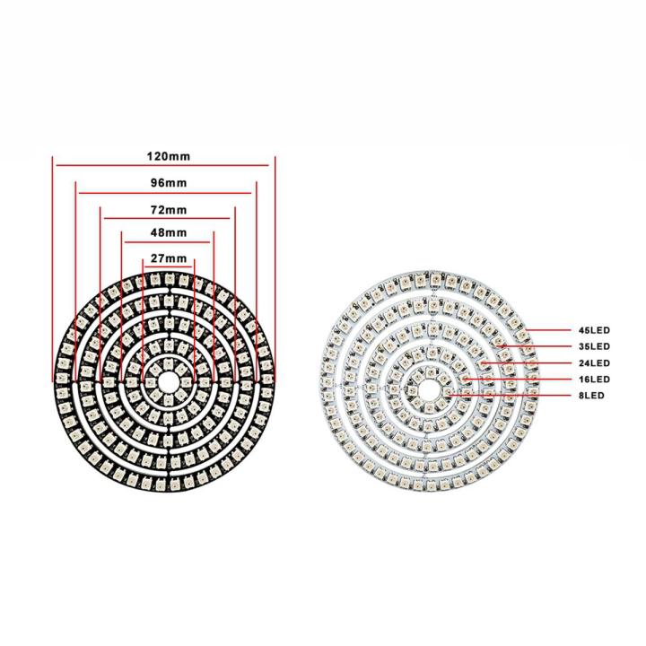 DC5V WS2812B Pixel Individually Addressable Ring 8/16/24/35/45Leds ...