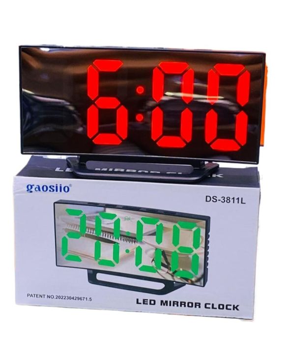 LED Mirror Alarm Clock Digital Snooze Table Clock Wake Up Light Time ...