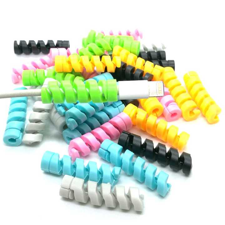 2pcs Spiral Cable protector Data Line Silicone Bobbin winder Protective ...