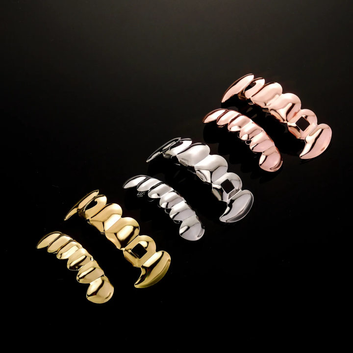Silver Color Vampire Teeth Fang Grillz Punk Hip Hop Hollow Diamond ...