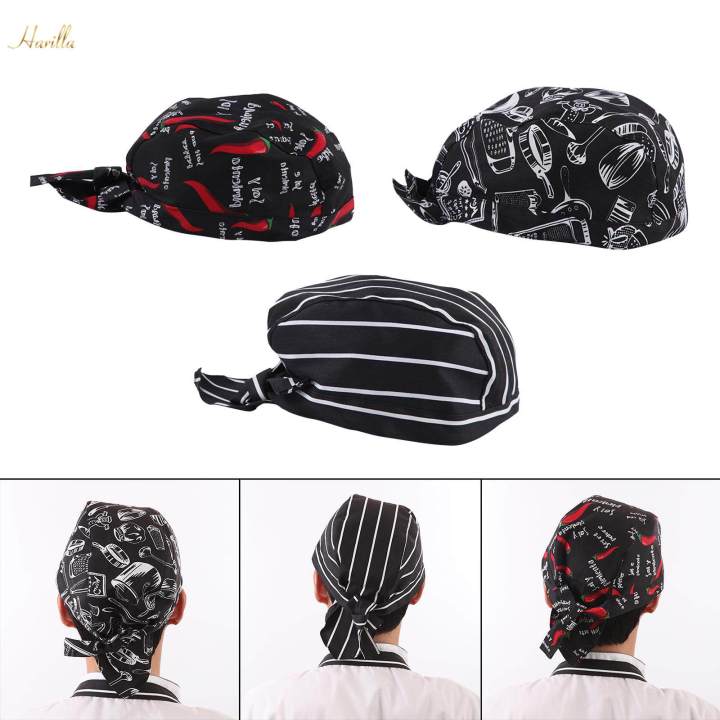 3x Chef Hat Breathable Bandana Head Scarf for Catering Restaurant Hotel ...