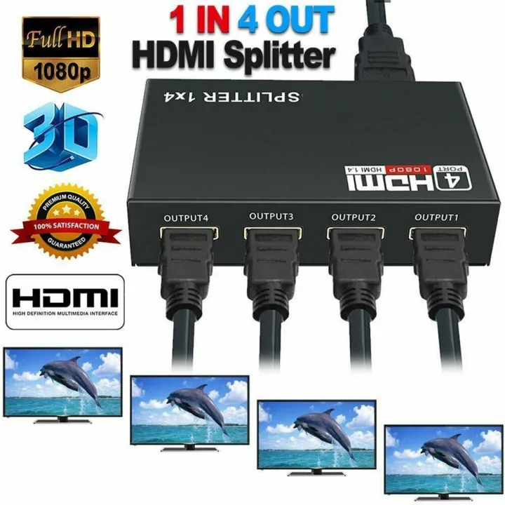 HD 4K 4 Port HDMI Splitter 1 Input to 4 Outputs 1x4 Repeater Amplifier ...