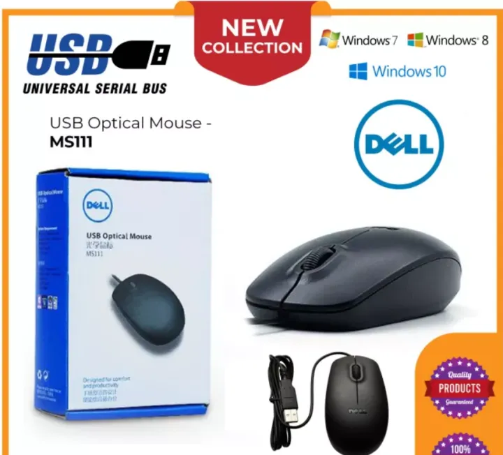 DELL MS111 USB Optical Mouse 3 BUTTON WHEEL MICE Color Packaging | Daraz.lk