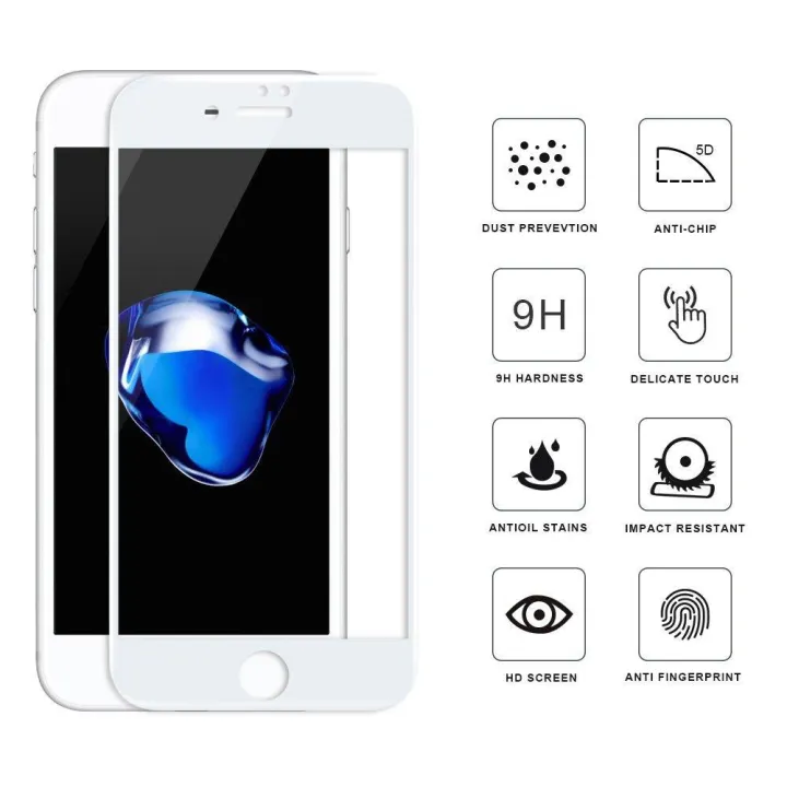 Apple iphone 7/8 - 5D/6D Tempered Glass HD Screen Protector - White ...
