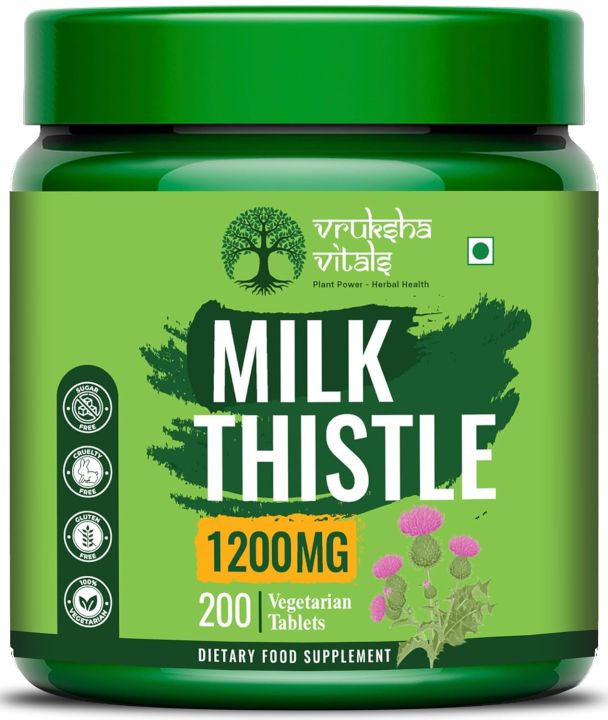 Vruksha Vitals Milk Thistle 1200 mg - 200 Liver Detox Tablets/Capsules ...
