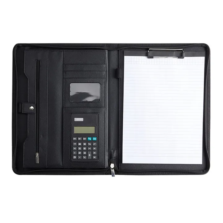 PU Leather Portfolio Folder with Zipper for Women/Men, Notepad Black ...