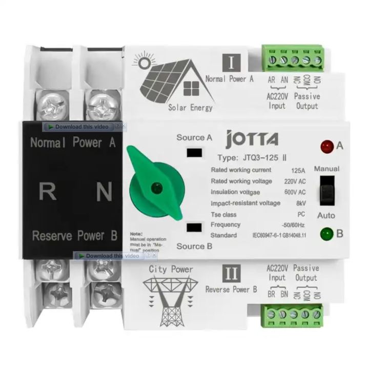 ATS Single Phase Din Rail 2P 125A Dual Power Automatic Transfer Electrical Selector Switches For ...