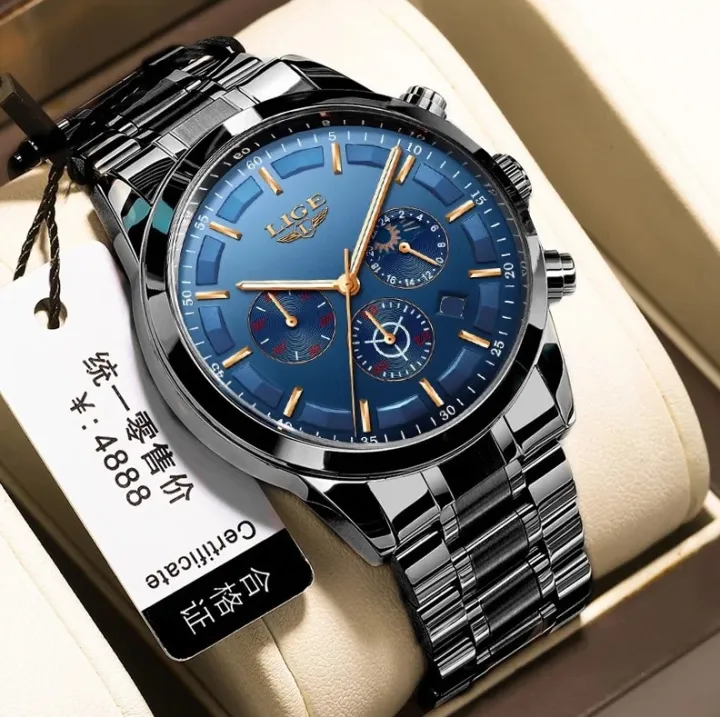 New Version Sapphire Blue Colour Dial Black Stainless Steel Luxury Men ...