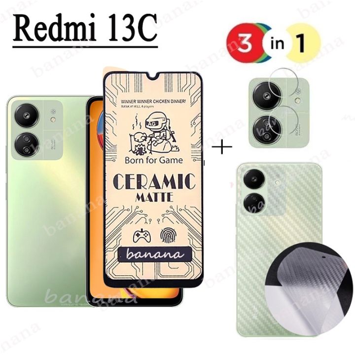 3 In 1 Redmi 13C Full Cover Ceramic Tempered Glass For Redmi 13C 12 12C ...