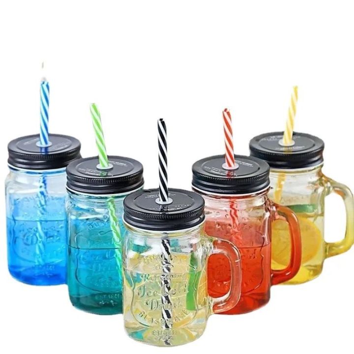 GLASS MASON JUICE JAR 6 pcs With strews 460ml Mojito milk shake | Daraz.lk