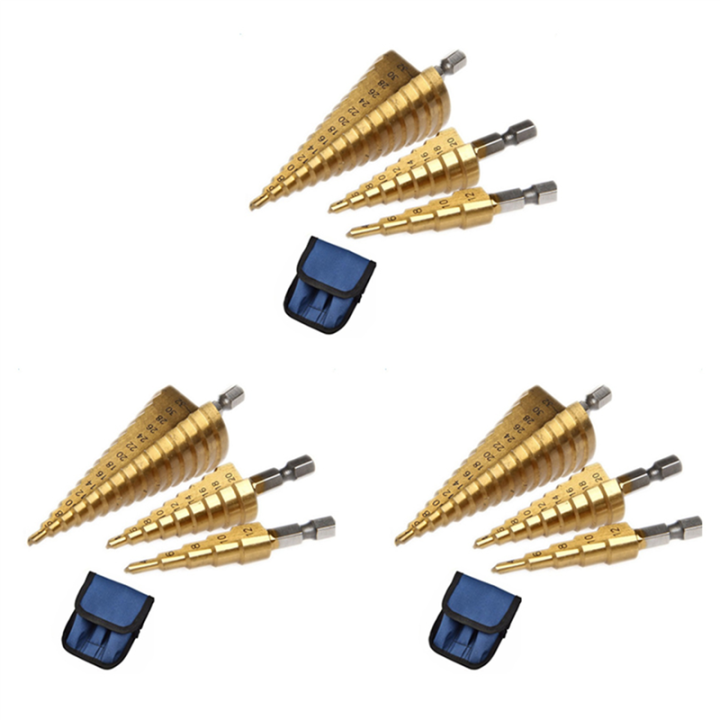 NANLIY 9Pc Hss Step Cone Taper Drill Bit Set Hole Cutter Metric 4-12/20 ...