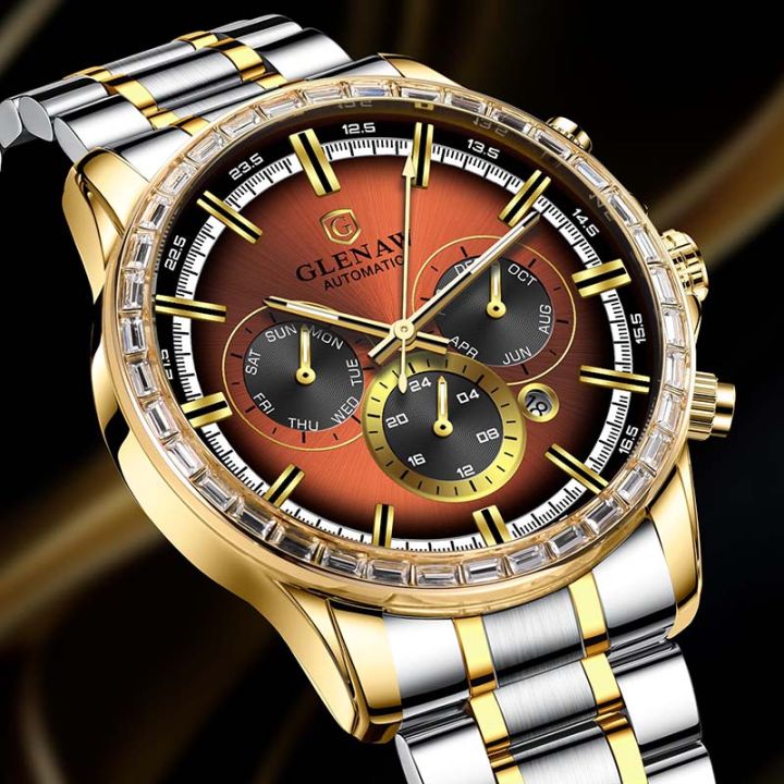 GLENAW brand fashionable business luxury stainless steel strap ...