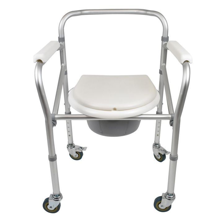 Commode Chair Stainless Steel, With Wheel (Foldable) height Adjustable ...